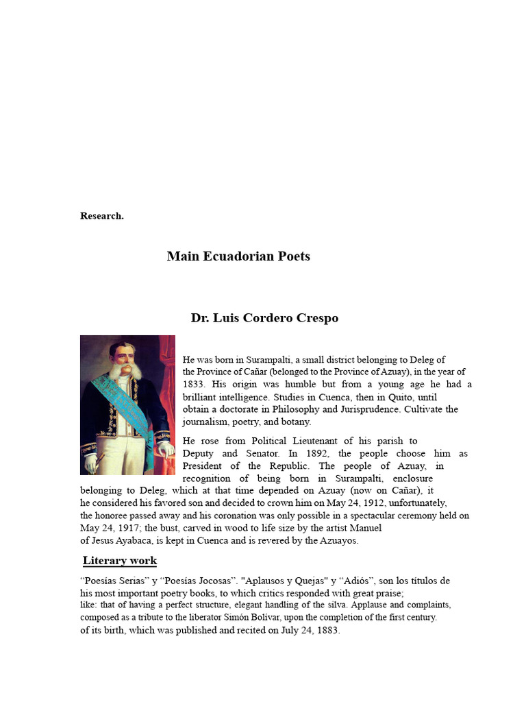 Main Poets of Ecuador's Literature | PDF | Ecuador