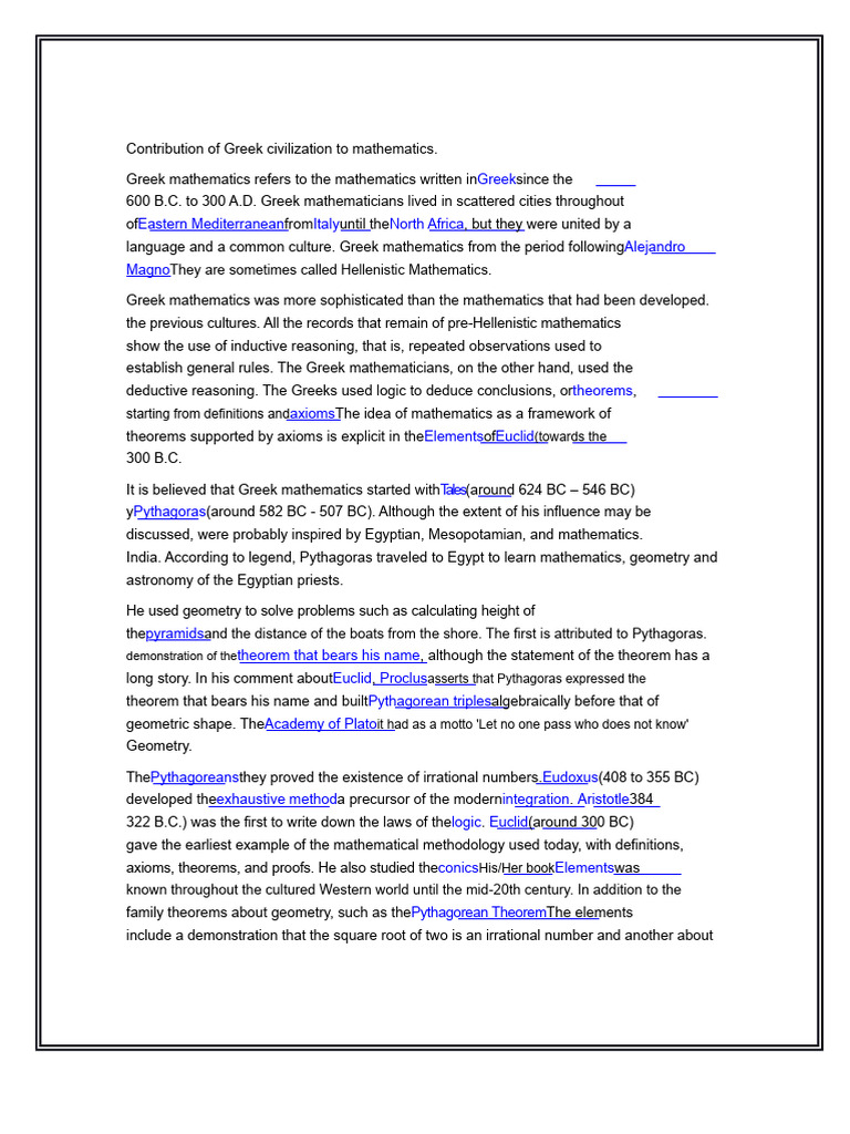 Greek Contributions to Mathematics | PDF | Mathematics | Geometry