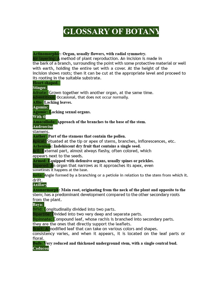 Botany Terminology Glossary | PDF | Flowers | Fruit