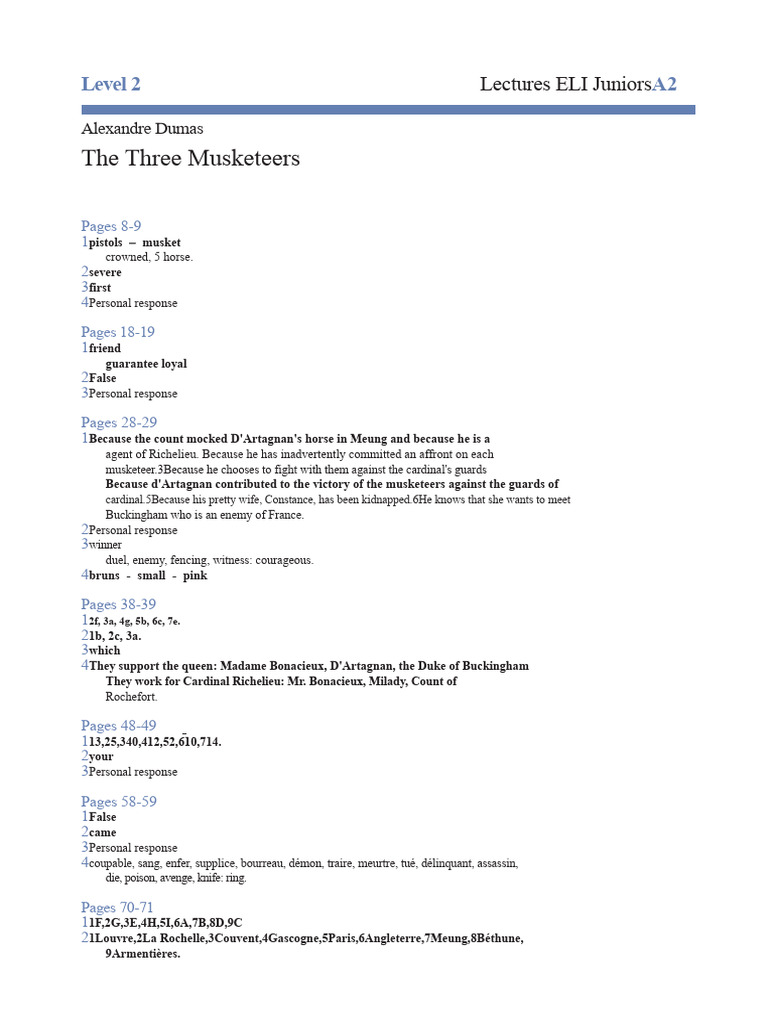 The Three Musketeers Study Guide | PDF | The Three Musketeers ...