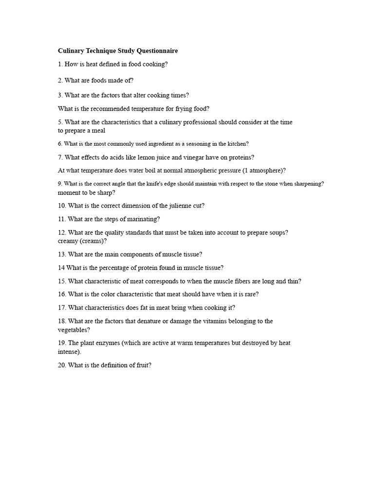 Culinary Technique Study Questionnaire | PDF | Cooking | Desserts
