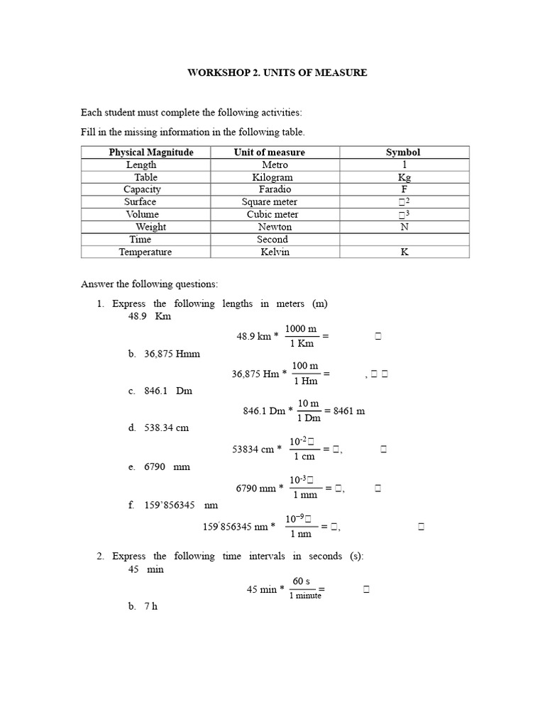 Units of Measure Workshop Activities | PDF | Metre | Measurement
