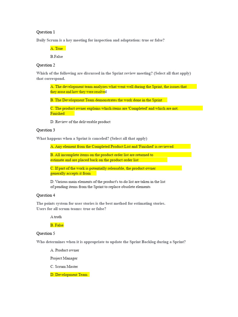 Scrum Master - Test I | PDF | Scrum (Software Development) | Agile ...