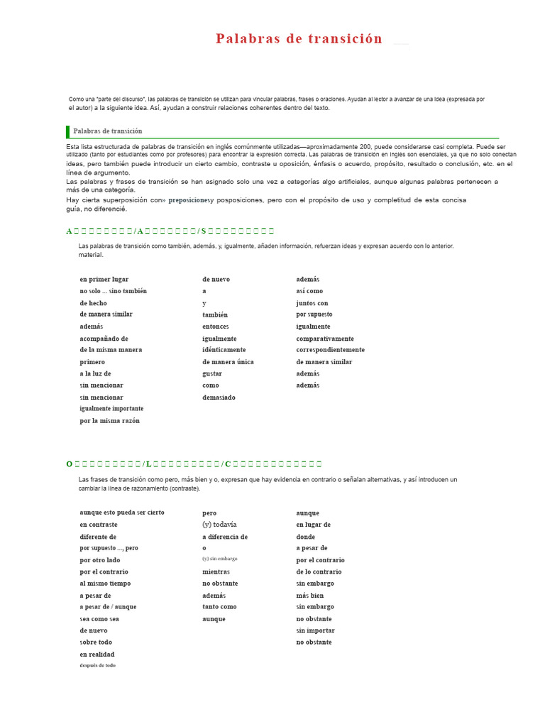 Palabras de Transición en Inglés | PDF | Coma | Oración (Lingüística)
