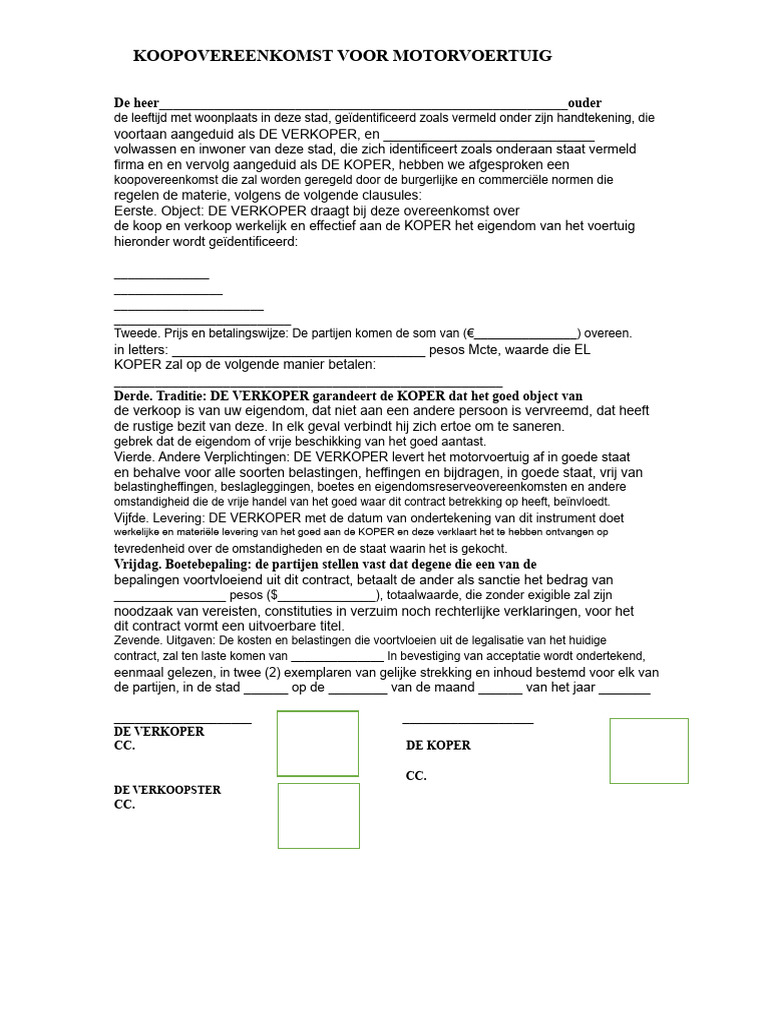 Koopcontract 2 Verkopers Van Motorvoertuigen | PDF