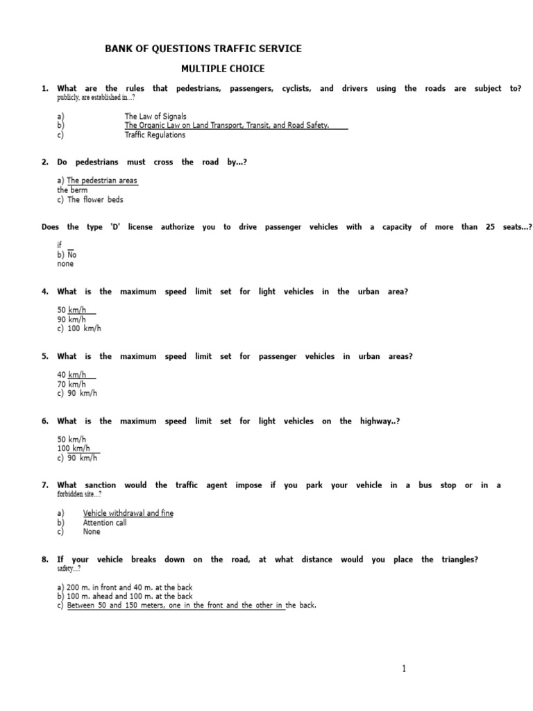 Traffic Questions | PDF | Traffic | Speed Limit