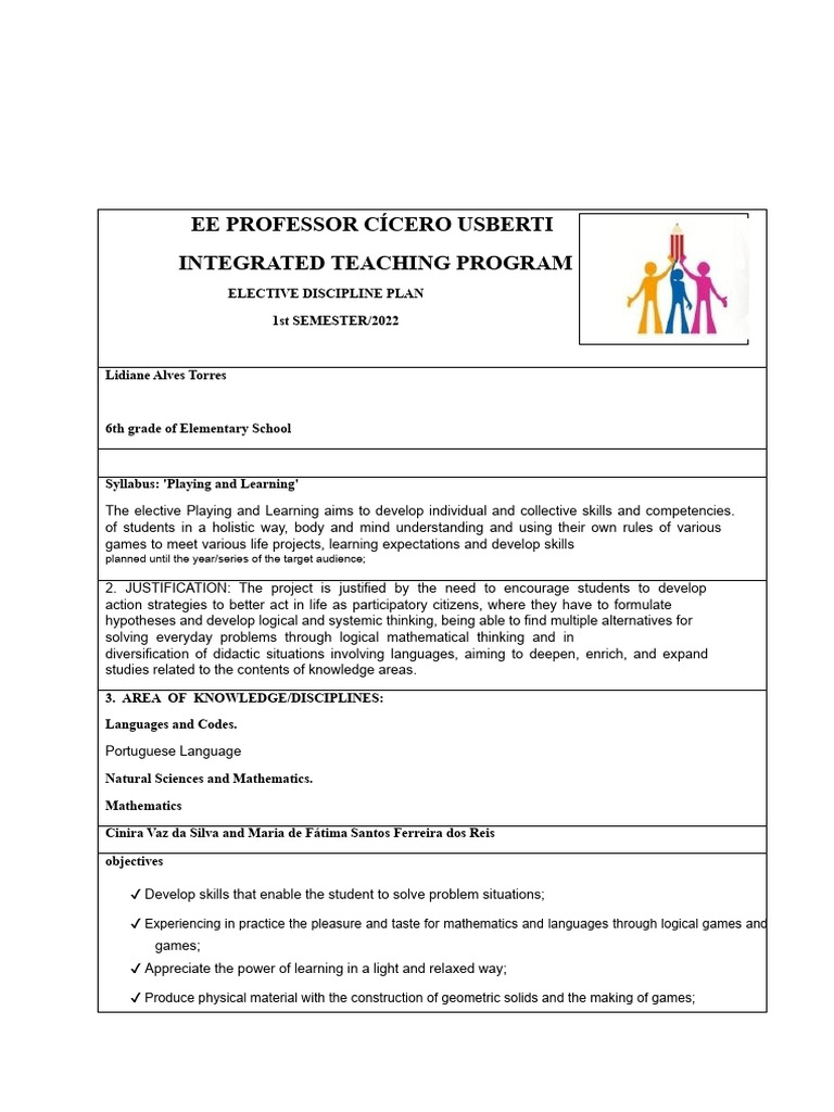 Elective Plan Playing and Learning (1st Semester) | PDF | Learning | Word