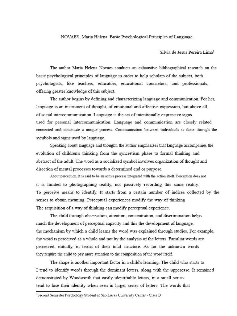 Summary Basic Psychological Principles of Language | PDF | Perception ...