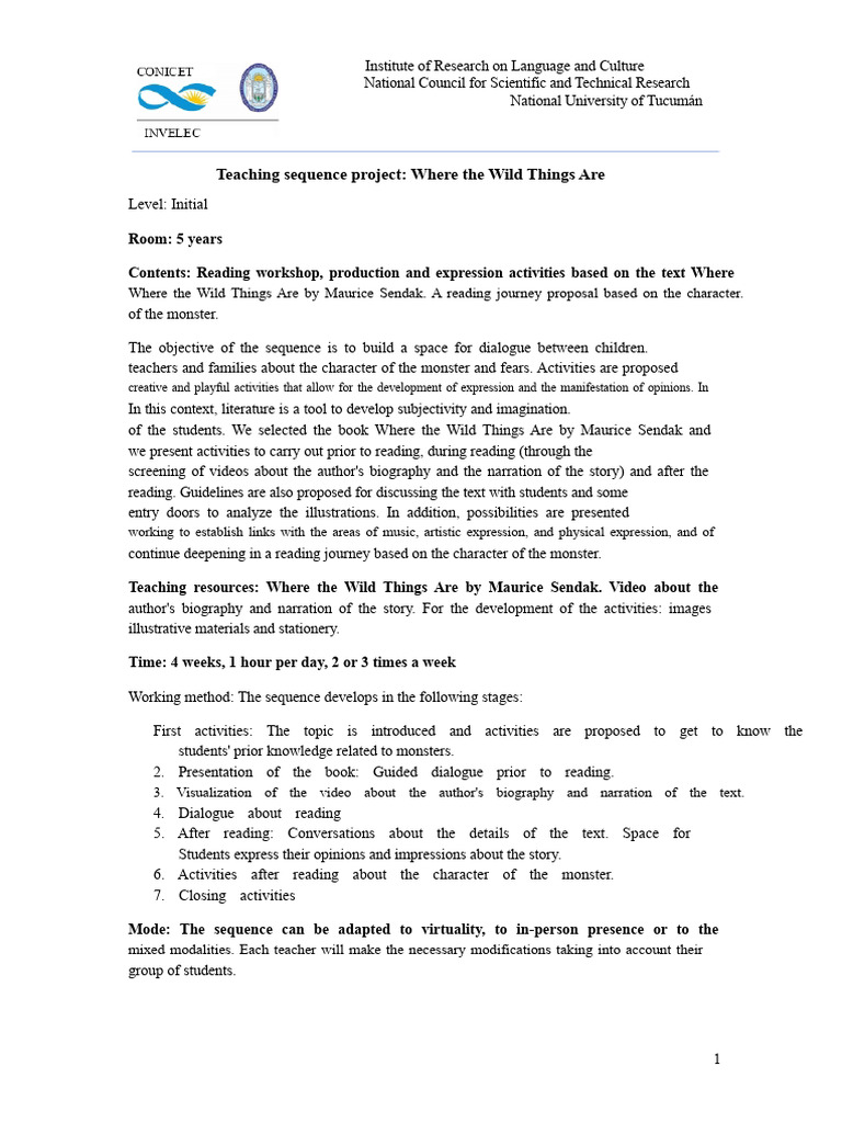 Reading Activities for "Where the Wild Things Are" | PDF