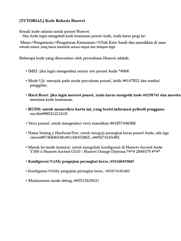 Kode Rahasia Huawei | PDF