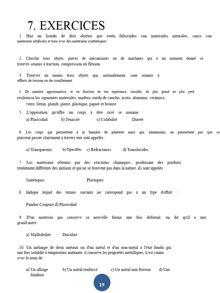 Exercices sur les matériaux et leurs propriétés | PDF | Métaux ...