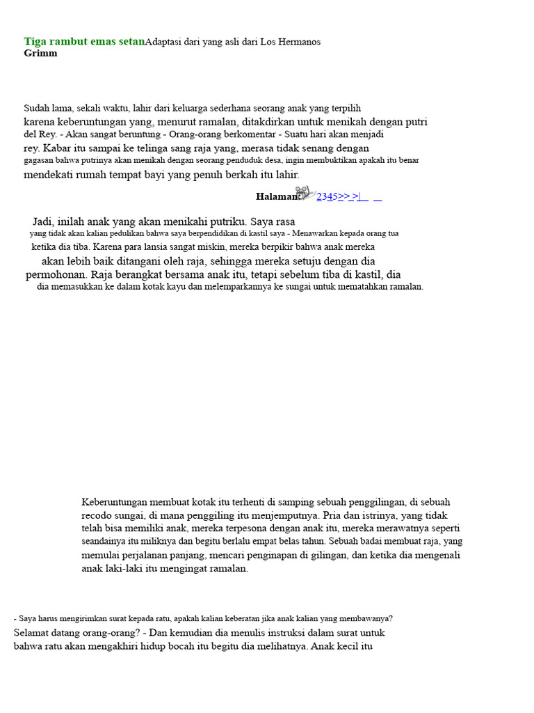 Tiga Rambut Emas Sang Iblis Adaptasi Dari Karya Asli Keluarga Grimm | PDF