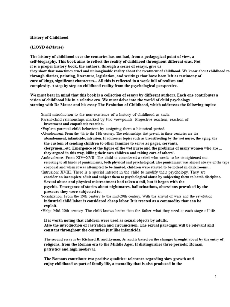 History of Childhood Lloyd Demause | PDF | Parenting | Childbirth