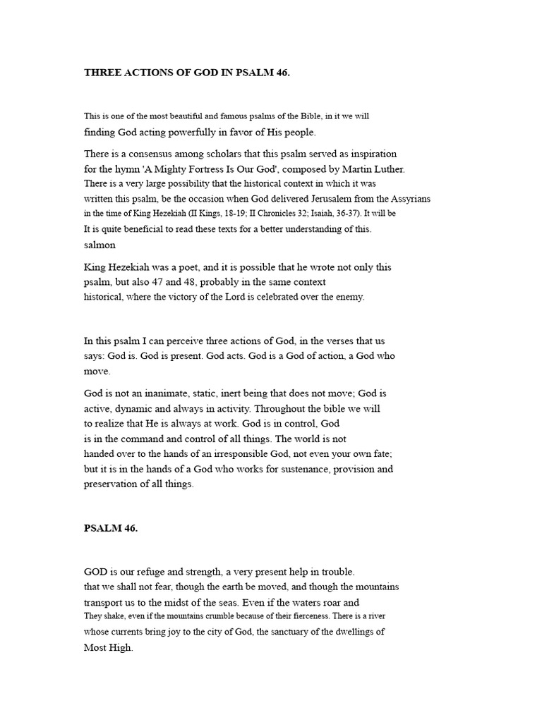 Outline of The Sermon On The Three Actions of God in Psalm 46 | PDF ...