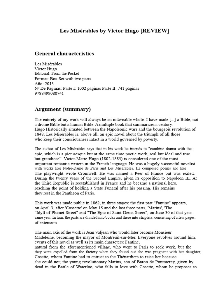 Les Misérables Review: A Timeless Epic | PDF | Les Misérables | Cosette