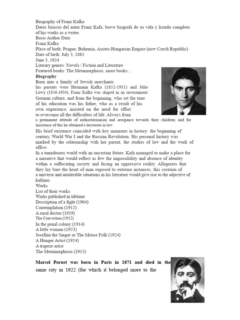 Franz Kafka: Life and Literary Works | PDF | James Joyce | Virginia Woolf