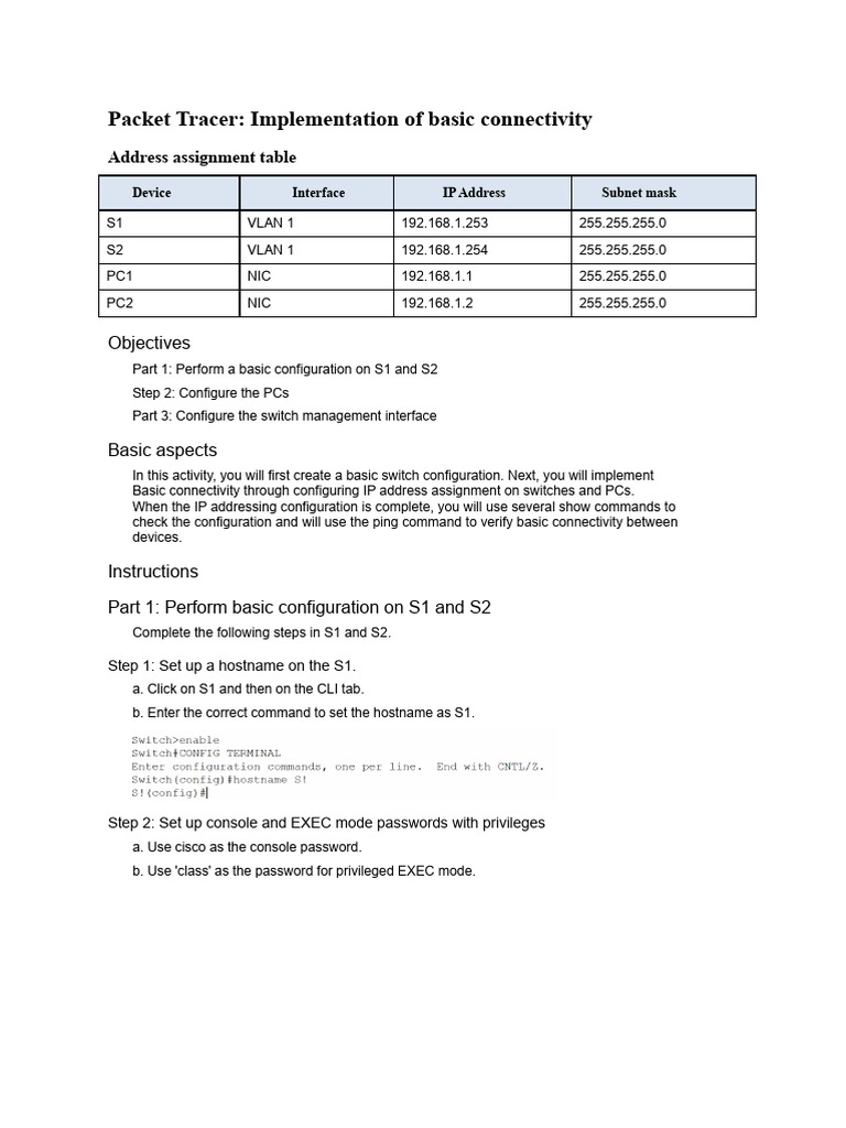 Basic Connectivity Implementation | PDF | Ip Address | Network Switch