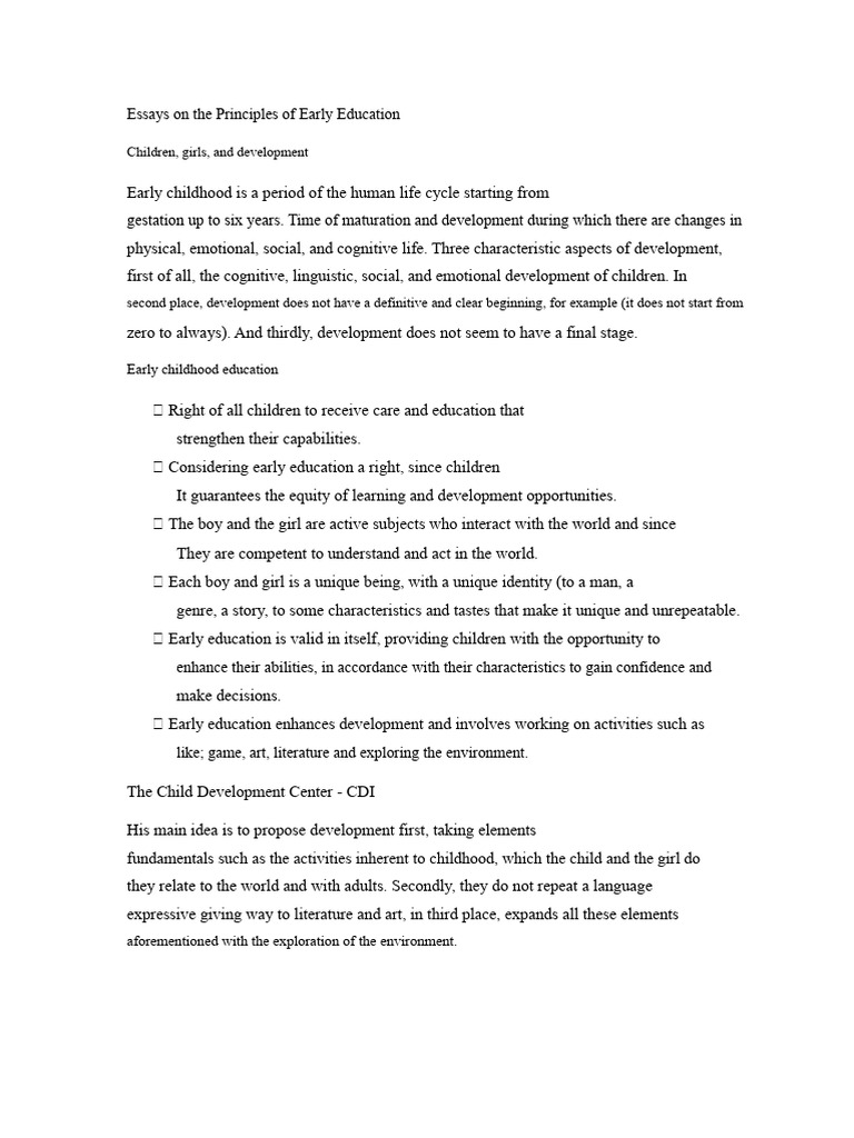 Essay On The Premises of Early Childhood Education | PDF | Child ...