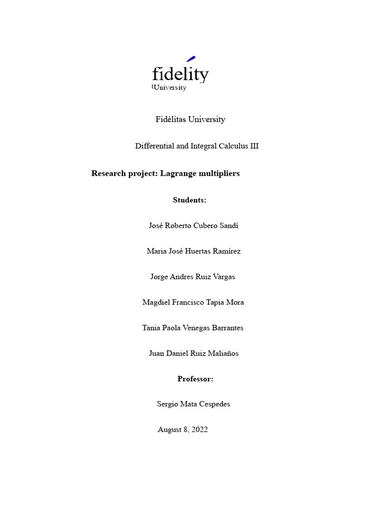Lagrange Multipliers Project FINAL | PDF | Function (Mathematics ...