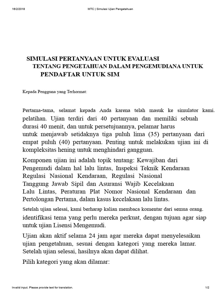 MTC - Simulasi Ujian Pengetahuan | PDF