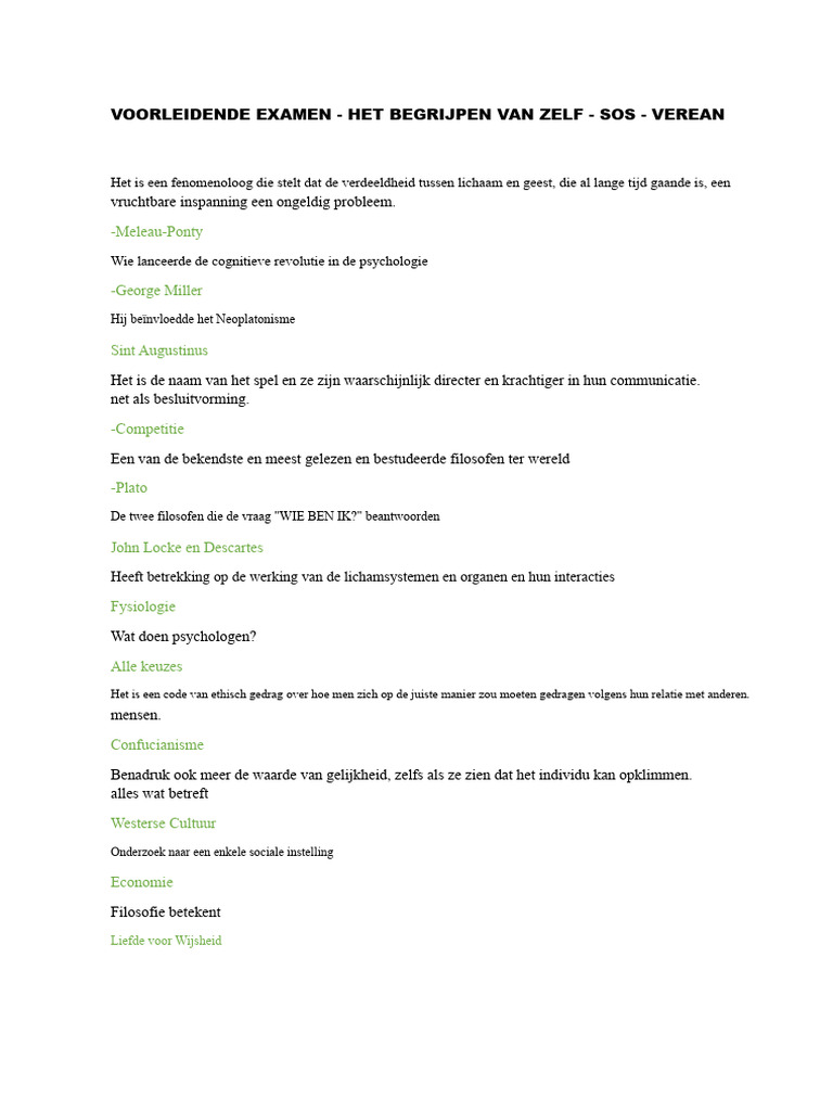 Prelim Exam - begrijpen van het Zelf - sos | PDF