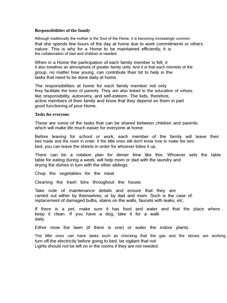 Family Responsibilities for Unity | PDF | Family | Social Psychology
