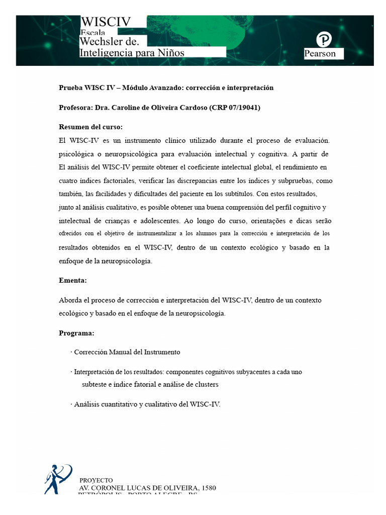 Corrección e Interpretación del WISC-IV | PDF | Cognición | Aprendizaje
