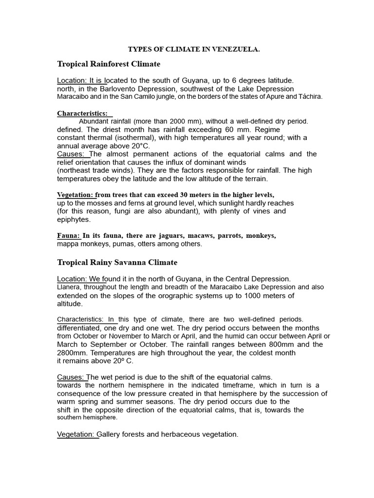 Climate Types in Venezuela Explained | PDF | Rain | Tropics