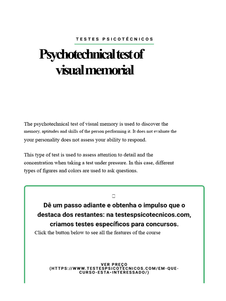Visual Memory Test PDF Download | PDF | Memory | Attention