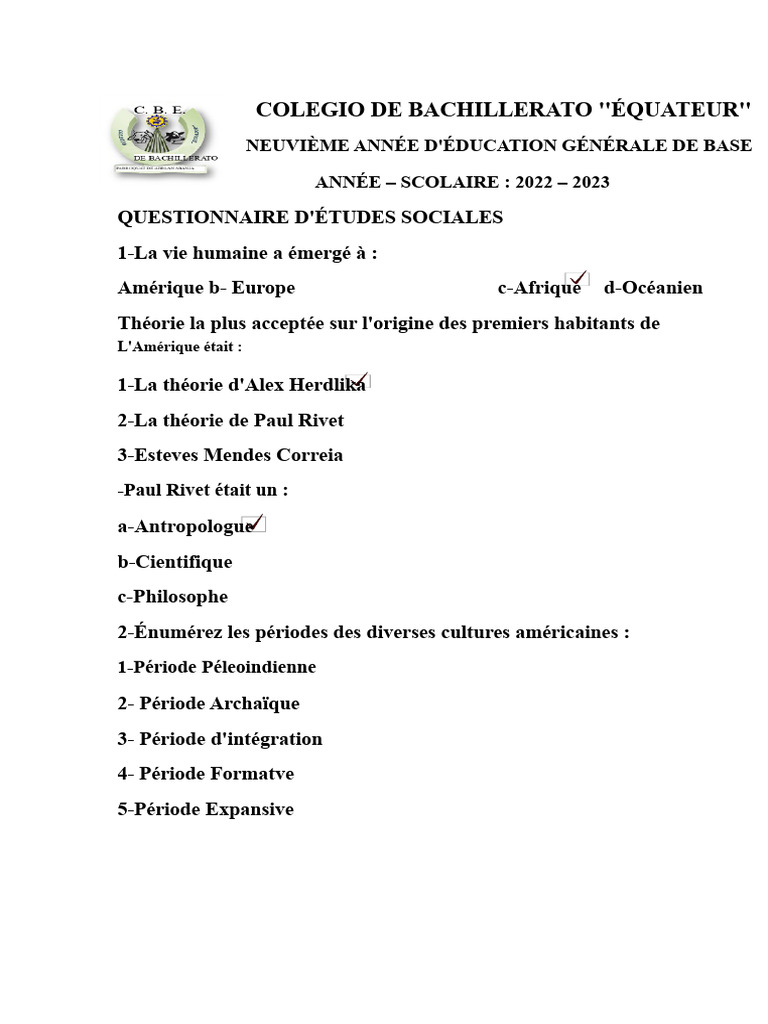 Questionnaire d'Études Sociales 2022-2023 | PDF | Amériques | Peuples mayas