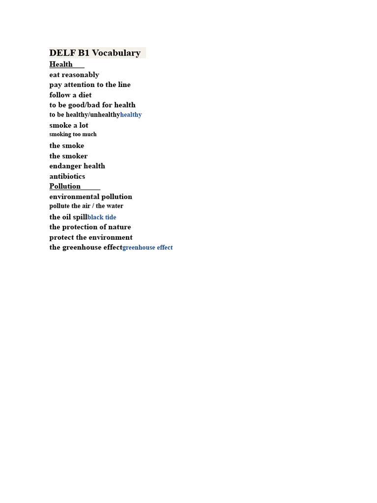 DELF B1 Vocabulary | PDF | Syntax | Grammar