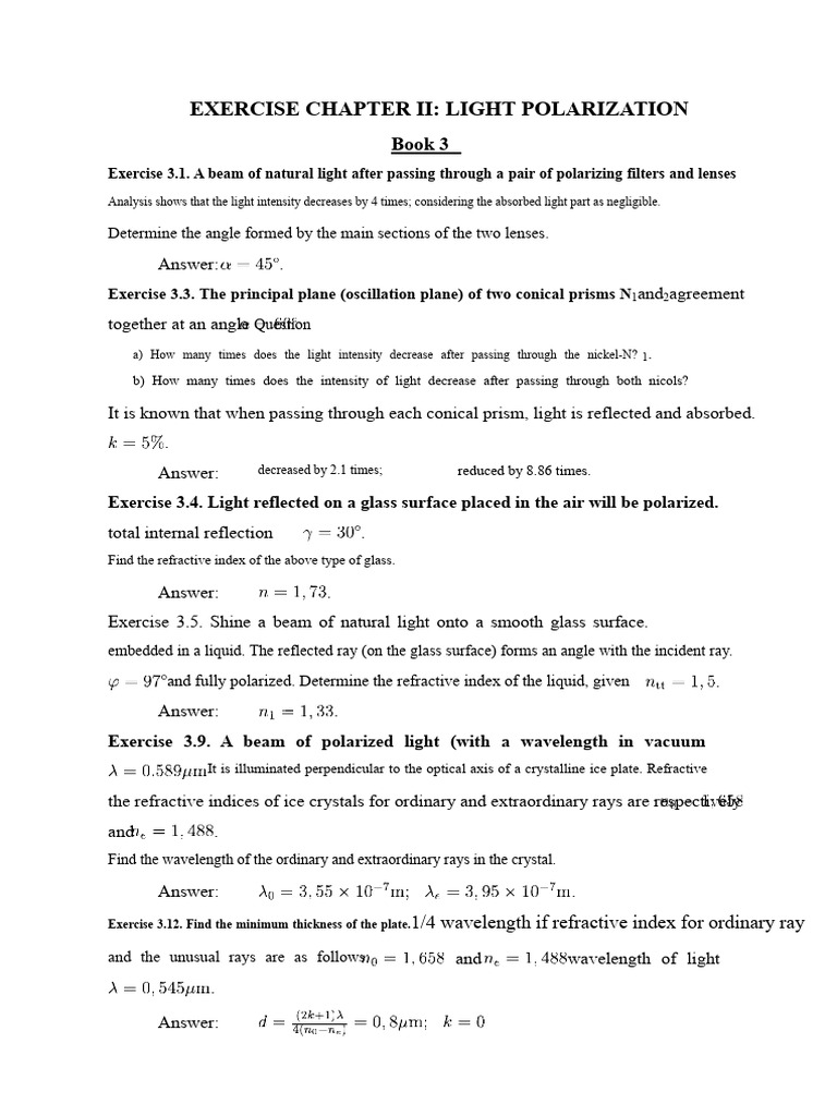 Light Refraction Exercise | PDF | Refractive Index | Light