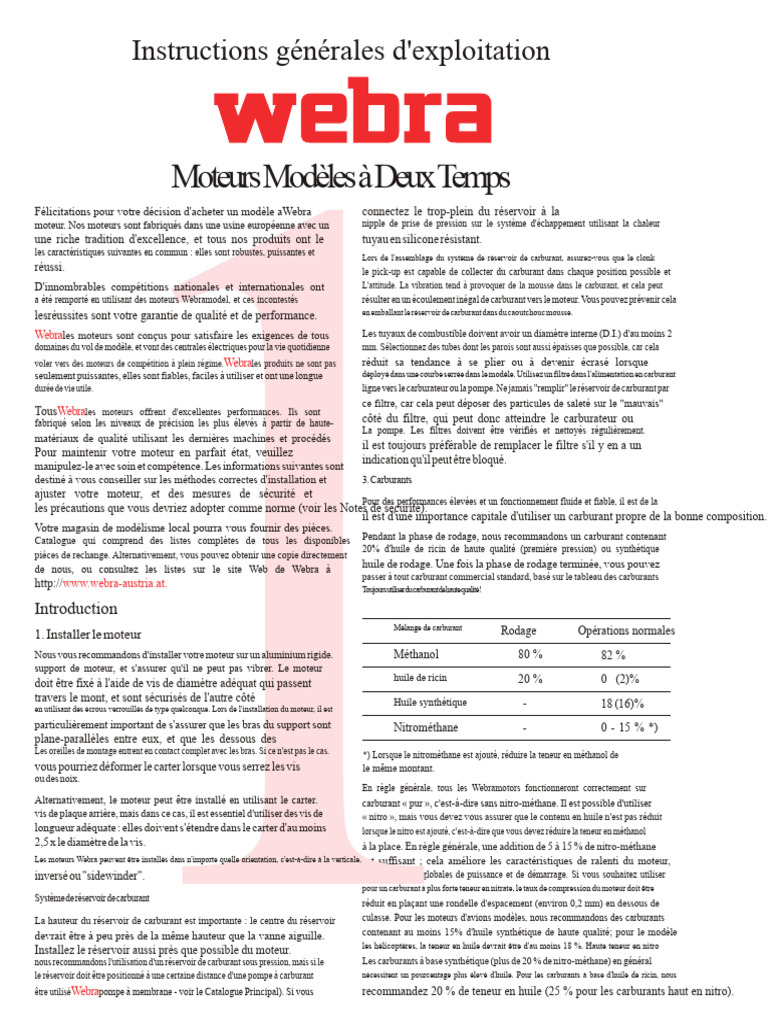 Installation et optimisation des moteurs Webra | PDF | Carburateur | Piston