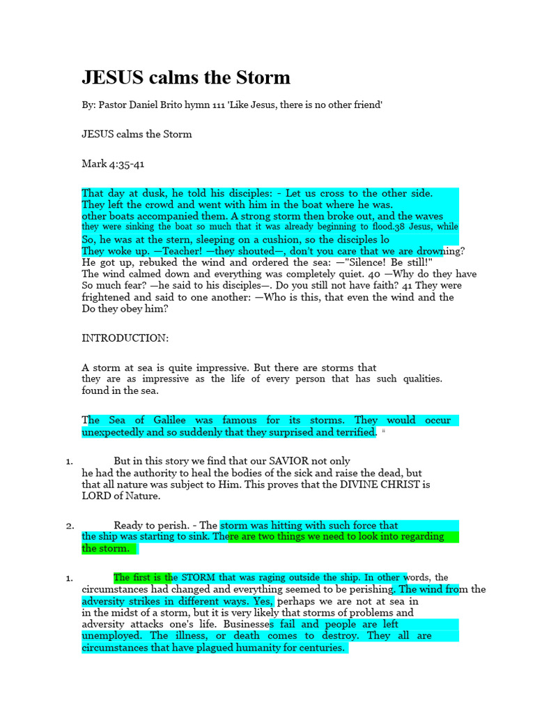 JESUS calms the storm | PDF | Jesus | Gospel Of Mark
