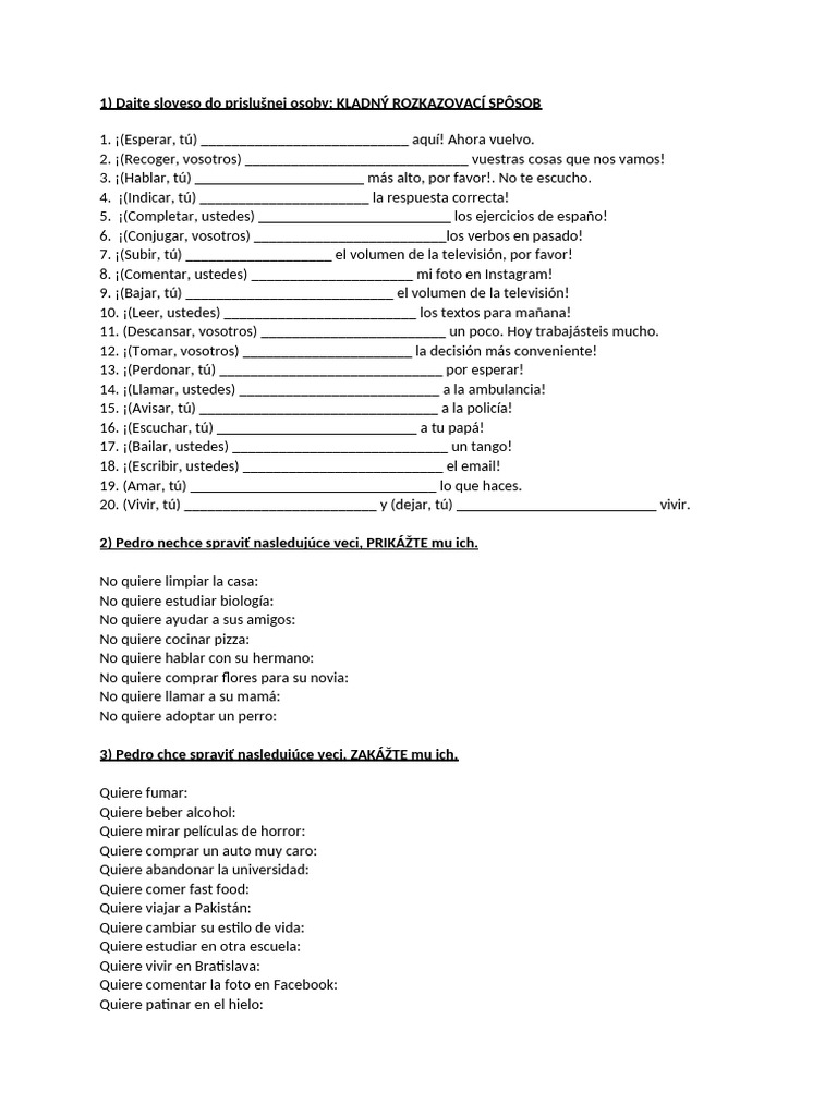 Ejercicios de Imperativo en Español | PDF