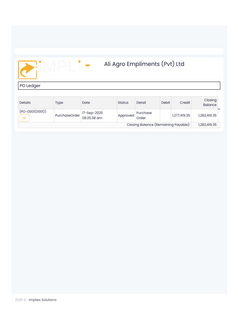 PO Ledger for Ali Agro 2025 | PDF