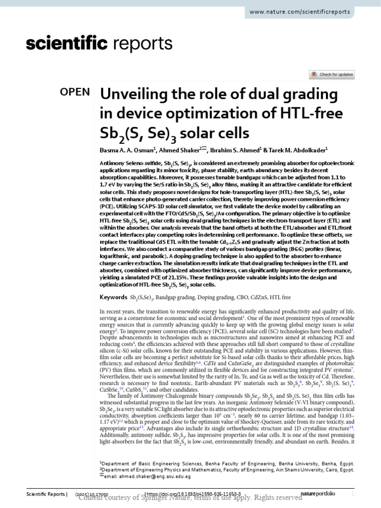 Unveiling The Role of Dual Grading in Device Optim | PDF | Solar Cell | Thin Film Solar Cell