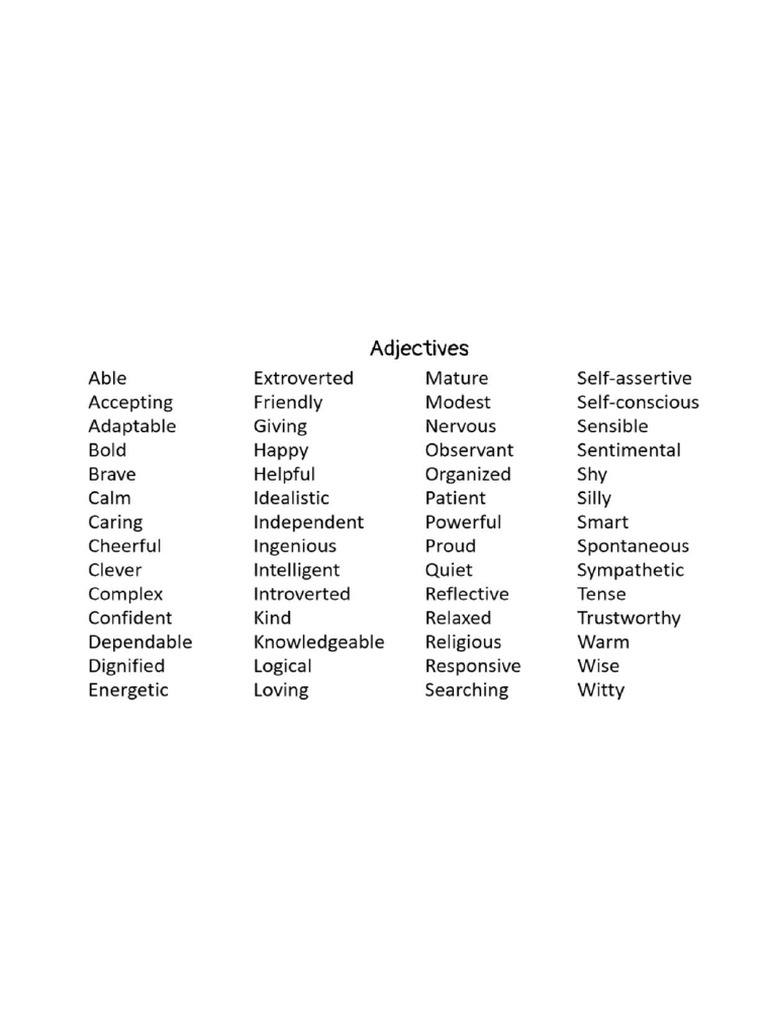 Student Handout - I Am Unique Adjectives - FINAL | PDF