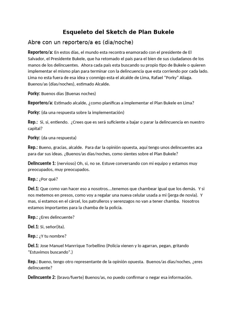 Esqueleto Del Sketch de Plan Bukele | PDF