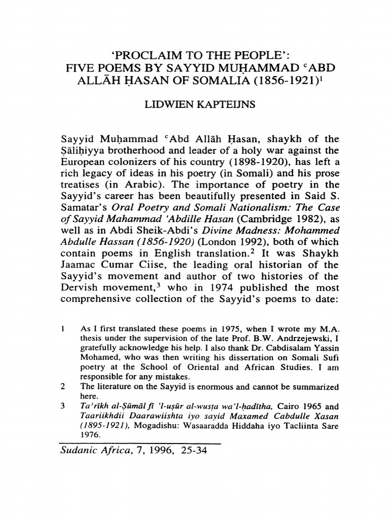 Proclaim To The People - Five Poems by Sayyid Mu Ammad 'Abd Allāh Asan ...