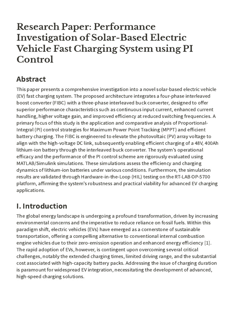 Research Paper Performance Investigation of Solar-Based Electric ...