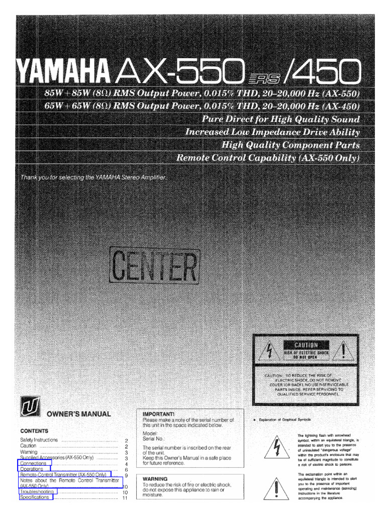 Yamaha AX-550 AX-450 - User Manual | PDF