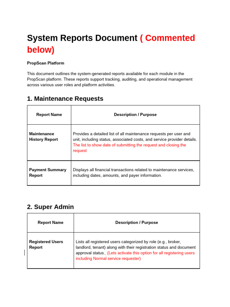 System Reports and Access & Action Document | PDF | Lease