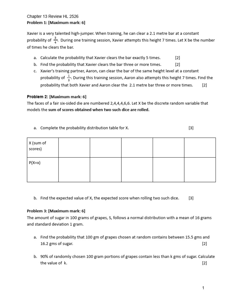 Probability and Statistics Problems Review | PDF | Probability ...