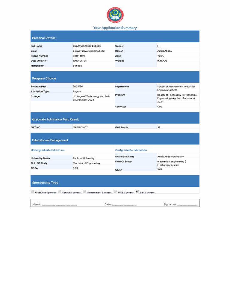 Application Summary | PDF