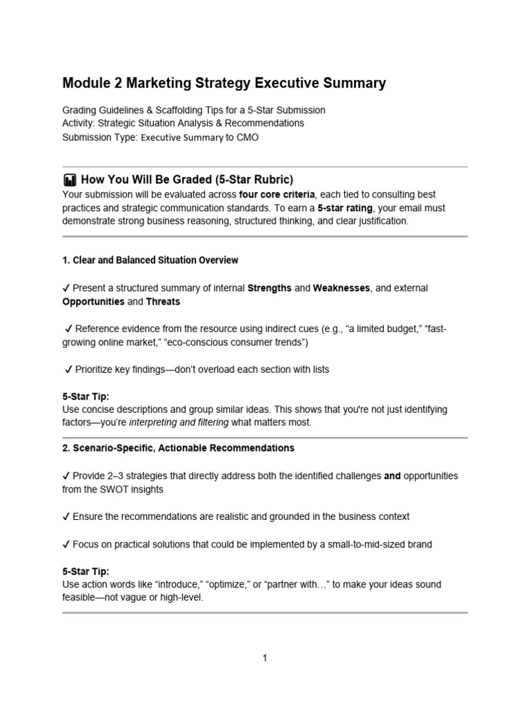 M2 Marketing Strategy Executive Summary Rubric | PDF | Swot Analysis ...