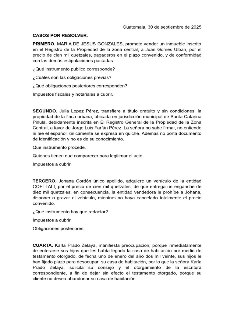 Casos A Resolver. 30 - 09 - 2025. | PDF