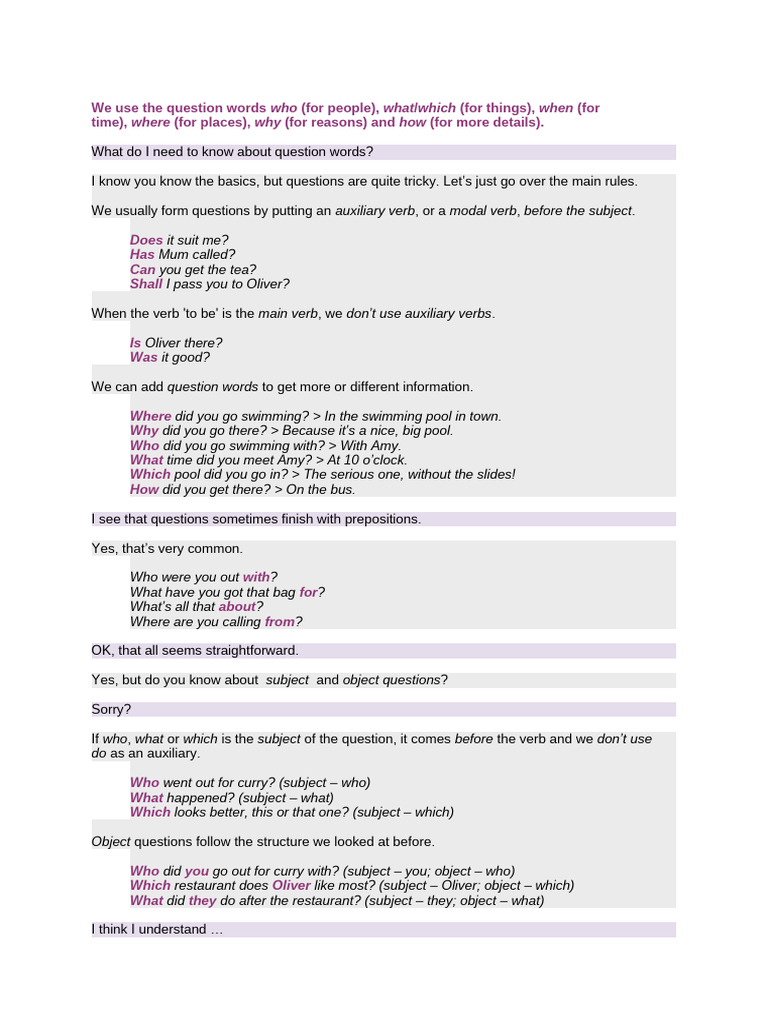 We Use The Question Words | PDF | Verb | Subject (Grammar)