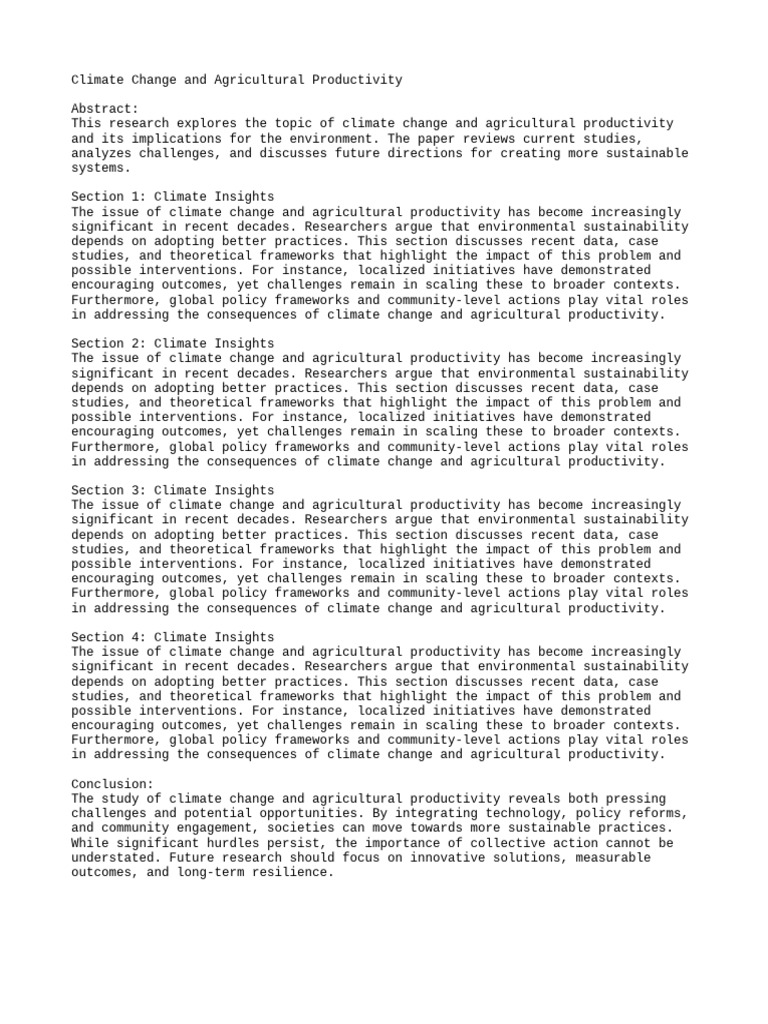 Research Paper 4 Climate Change and Agricultural Productivity | PDF ...
