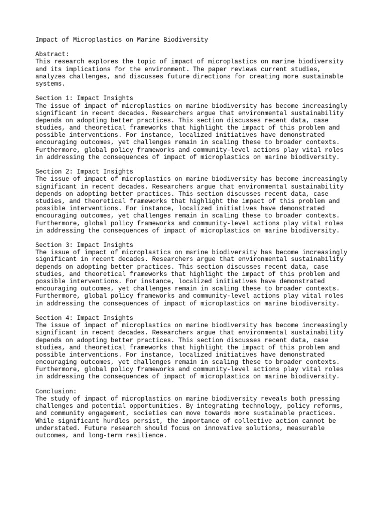 Research Paper 2 Impact of Microplastics On Marine Biodiversity | PDF ...